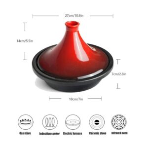 MYYINGBIN Moroccan Tagine Enameled Cast Iron Pot with Ceramic Lid Anti-Hot Silicone Gloves, Lead Free stew Pot Cookware, Red