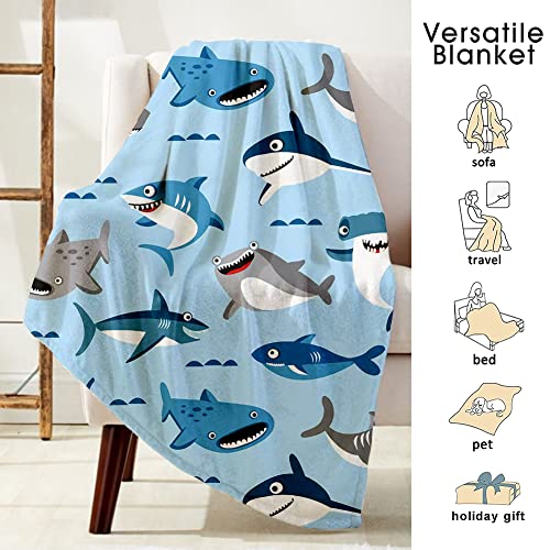 COLLA Shark Blanket for Boys Girls, Soft Plush Kids Throw Blanket Shark Gift for Shark Lovers Flannel Fleece Blanket Decor for Boys Room 50X40 Inch