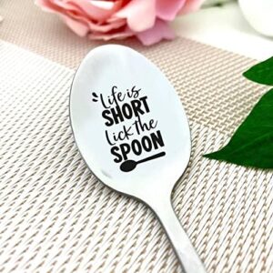 BIG EVENTS Life is short lick the spoon - engraved spoon - Funny spoon gift - Tea spoon coffee spoon peanut butter cereal spoon gift