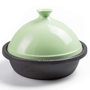 myyingbin 3 liters moroccan tagine pot cast iron base ceramic lid clay casserole suitable for 3-6 people, green