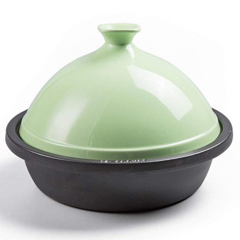 MYYINGBIN 3 Liters Moroccan Tagine Pot Cast Iron Base Ceramic Lid Clay Casserole Suitable for 3-6 People, Green