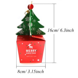 DERAYEE 3D Mini Christmas Treat Gift Boxes, 10 Pcs Party Favors Candy Goody box Christmas Tree Shape boxes with Bells