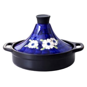 myyingbin traditional moroccan tagine lead free ceramic stew pot cast iron layer enamel lid multifunctional kitchen cookware with anti-scalding handle, blue