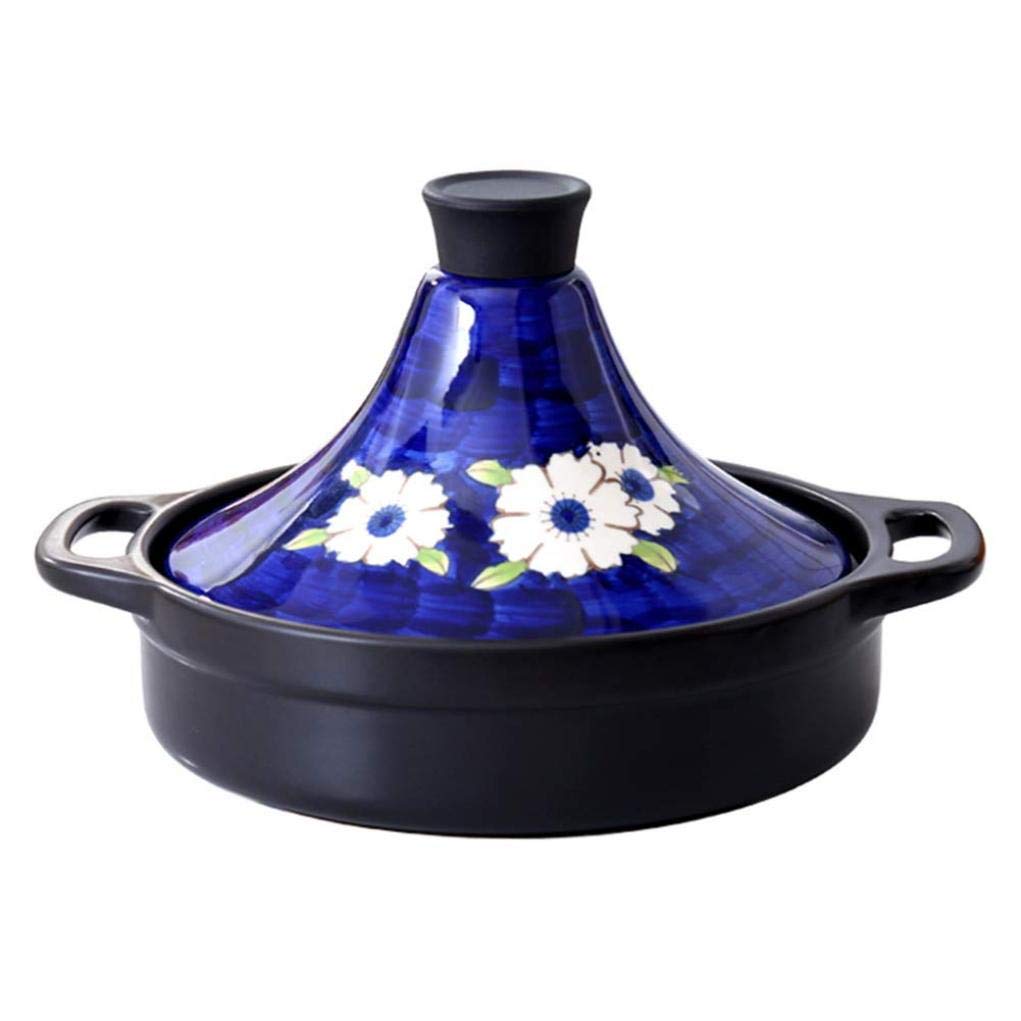 MYYINGBIN Traditional Moroccan Tagine Lead Free Ceramic Stew Pot Cast Iron Layer Enamel Lid Multifunctional Kitchen Cookware with Anti-Scalding Handle, Blue