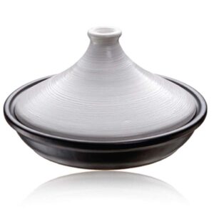 myyingbin 10.2 inches moroccan tagine clay casserole slow cooker non-porous cone lid suitable for 2-5 people, white