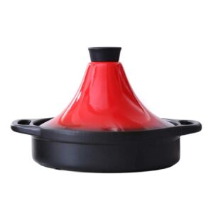 myyingbin traditional moroccan tagine lead free ceramic stew pot cast iron layer enamel lid multifunctional kitchen cookware with anti-scalding handle, red