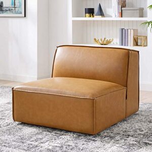 Modway Restore Vegan Leather Sectional Sofa Armless Chair in Tan