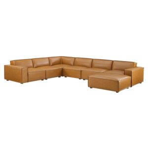 modway restore 7-piece vegan leather sectional sofa in tan