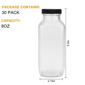 8 oz Glass Bottles,Reusable Glass Water Bottles With Airtight Lids,Vintage Drinking Bottles for Smoothies,Kombucha,Tea,Juicing Bottles Beverage Bottle Milk Bottles With Caps,Liquid Storage Jars 30pack