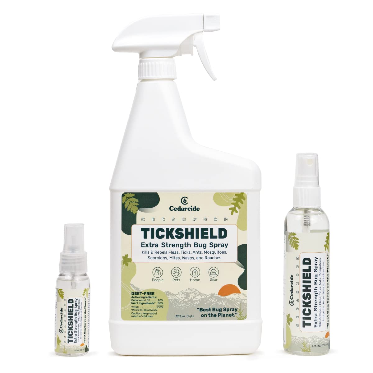 Cedarcide Extra-Strength Tickshield Kit | Deep Woods Cedar Oil Spray Kills & Repels Ticks, Fleas, Chiggers and Mosquitoes | Safe for People & Pets | Natural Essential Oils | Medium