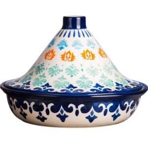 myyingbin 10 inches moroccan tagine with ceramic base and cone-shaped lid underglaze craft clay enamel stew pot healthy slow cooker, blue