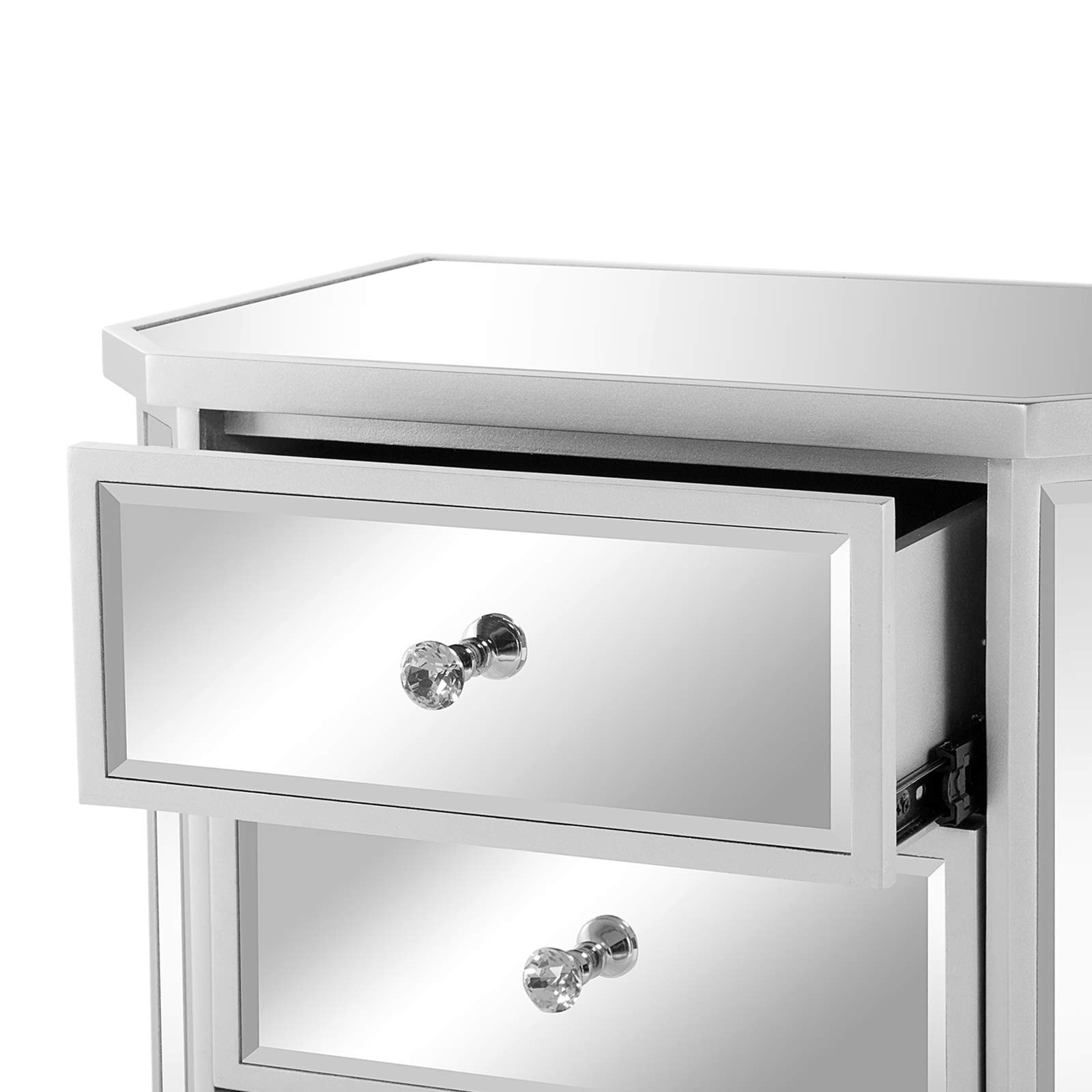 VINGLI VNGLI Mirrored Dresser 5 Drawers Modern Chest, Mirrored Chest of Drawers, Glass Dresser for Bedroom, Dressing Room, Living Room, Silver