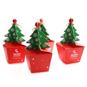 DERAYEE 3D Mini Christmas Treat Gift Boxes, 10 Pcs Party Favors Candy Goody box Christmas Tree Shape boxes with Bells