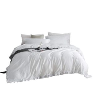 dolce mela kink size, luscious 6 piece duvet cover set with beautiful ruffle edge, 100% long staple combed cotton, hypoallergenic, all-season, white, dm807k