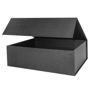 obmmirao upgrade 1pcs black hard extra large gift box with lid,16.5 x13 x5.3 inch, magnetic gift boxes for clothes robe wedding dress sweater and gifts,reusable foldable bridesmaid proposal box