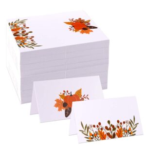 sicohome fall harvest place cards - 50 packs thanksgiving name cards for table setting small paper tent cards pumpkin table place cards wedding