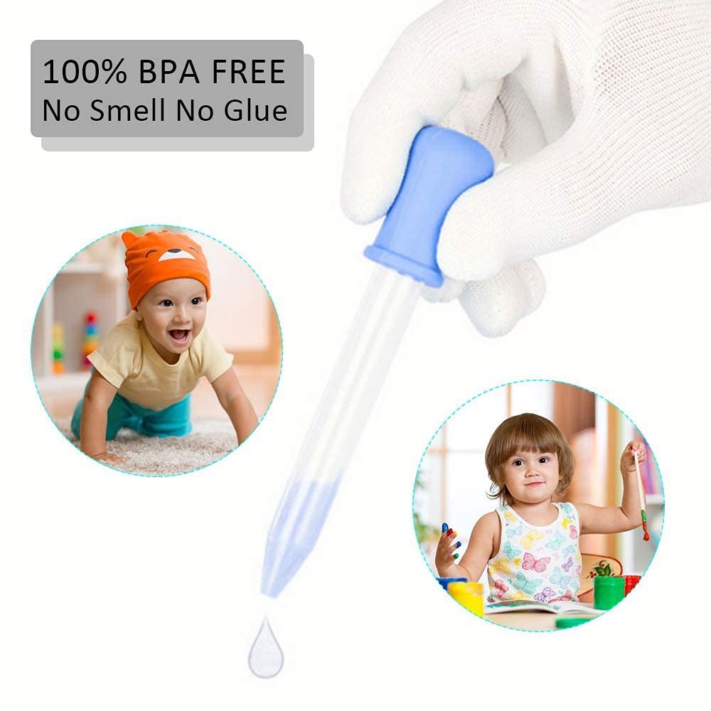 HiMo 10 Pack Liquid Pipettes Droppers Silicone 5ml Clear Medicine Eye Dropper for Kids with Bulb Tip & Clean Brush for Candy Mold, Gummy Bear, Gelatin Maker, Oil Science, Crafts Projects (10 Colors)