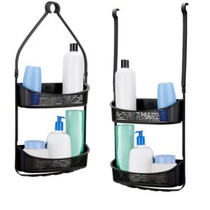 black+decker 2-way convertible hanging anti-swing shower caddy, 2 way adjustable arm, over the door, loofah & razor hooks, storage & organization, large and small bottles and more, black