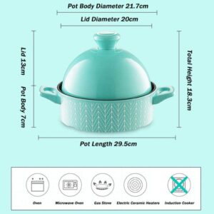 MYYINGBIN 20cm Moroccan Tagine Pot High Temperature Resistance Ceramic Casserole Soup Pot Suitable for Oven Microwave Oven Gas Stove Electric Ceramic Stove, Green