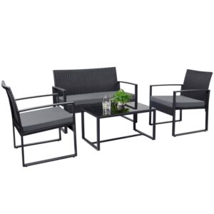 tuoze 4 pieces patio furniture set outdoor patio conversation sets modern porch furniture lawn chairs with glass coffee table for home garden backyard balcony (grey)