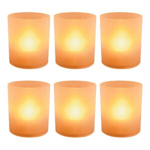 lumabase battery operated led lights in frosted votive holders - orange, set of 6, 82406