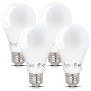 simba lighting led a19 etl listed light bulbs (4 pack) 9w 60w-75w equivalent standard size energy efficient for home applications, e26 medium base, 2700k warm white