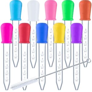 himo 10 pack liquid pipettes droppers silicone 5ml clear medicine eye dropper for kids with bulb tip & clean brush for candy mold, gummy bear, gelatin maker, oil science, crafts projects (10 colors)