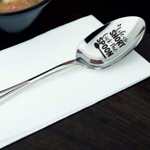 BIG EVENTS Life is short lick the spoon - engraved spoon - Funny spoon gift - Tea spoon coffee spoon peanut butter cereal spoon gift