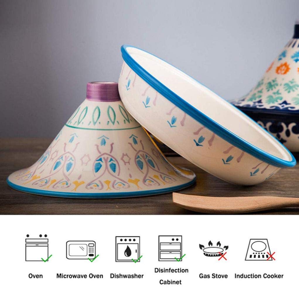 MYYINGBIN 10 Inches Moroccan Tagine with Ceramic Base and Cone-Shaped Lid Underglaze Craft Clay Enamel Stew Pot Healthy Slow Cooker, Blue