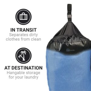 Go Travel Laundry Bag, Drawstring Bag to Compartmentalize Dirty Laundry and Clean Clothes, Washable, Polyester Laundry Bag, Travel Essentials, Blue, 15 Liters