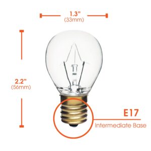 40W Incandescent Lava Lamp Replacement Light Bulb, S11 Shape, E17 Intermediate Base, 360 Lumens, Dimmable, 130V, (2 Pack)