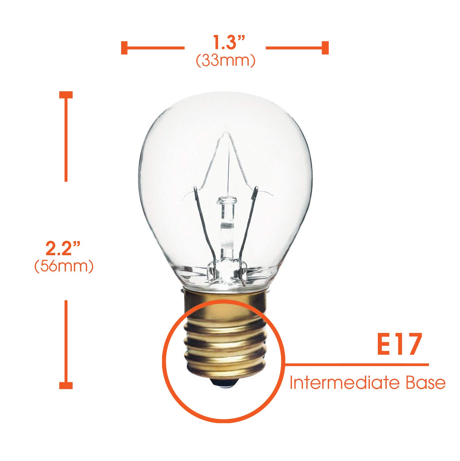 40W Incandescent Lava Lamp Replacement Light Bulb, S11 Shape, E17 Intermediate Base, 360 Lumens, Dimmable, 130V, (2 Pack)