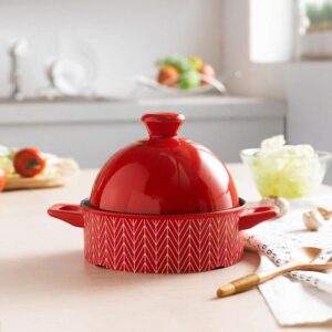 myyingbin 1.3l enameled cast iron casserole mini tagine pot non stick coating stew pot with round lid versatile cooking, red, 1.3l