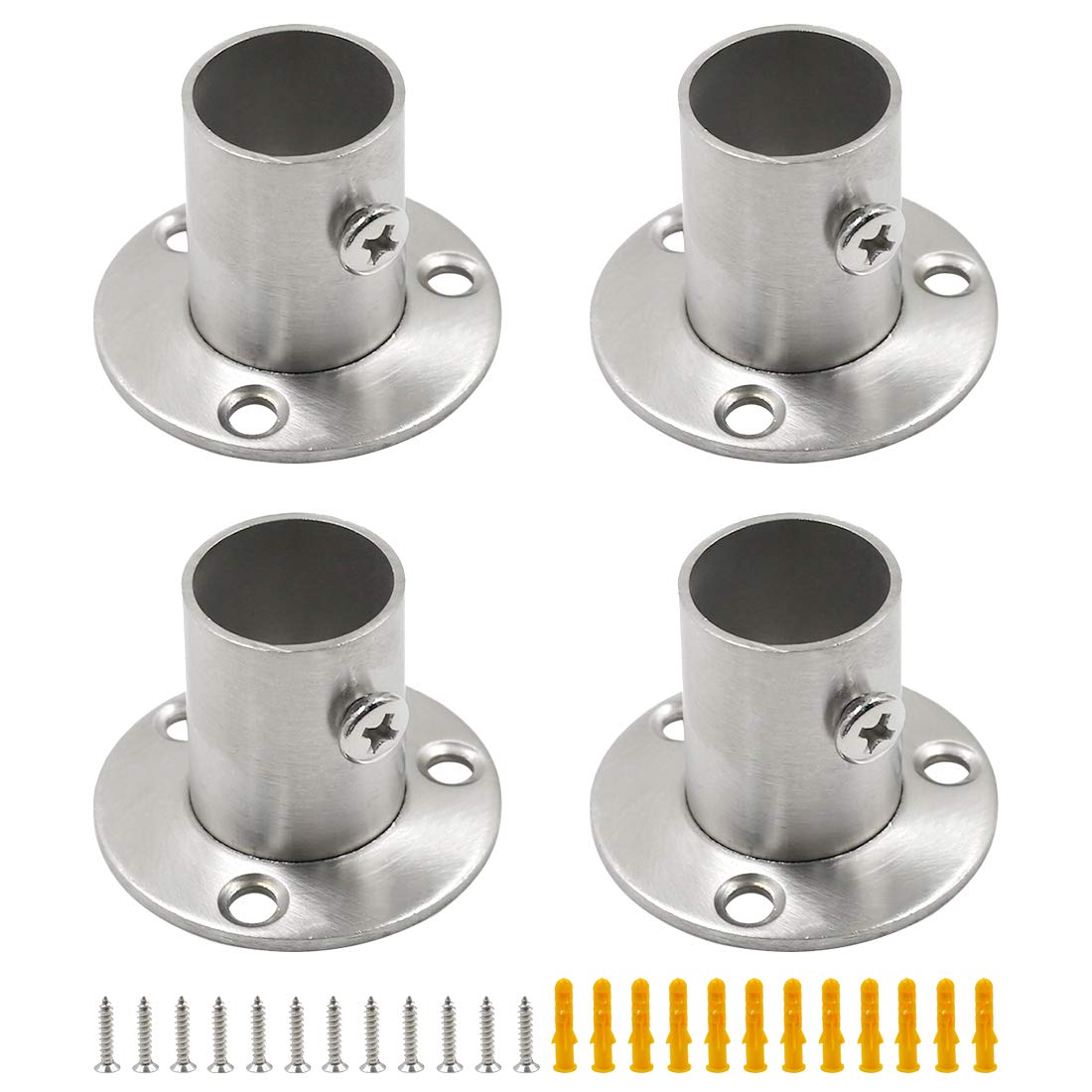 Augiimor 4PCS Closet Rod Support Bracket 3/4" Diameter Stainless Steel Closet Rod Flange Holder End Support Bracket for Closet Wardrobe Shower Curtain Rod