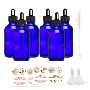 starside 6 pack 120 ml 4 oz amber glass bottles with glass droppers and black cap.glass dropper bottles for essential oils,lab chemicals,colognes,perfumes.included 1 brush,2 funnels and 12 labels.