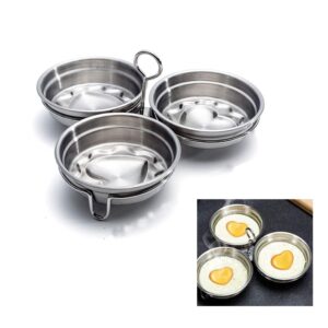 stainless steel egg poacher, 3-cup poached egg maker cups, nonstick egg steamer with rack for microwave oven stovetop steamer