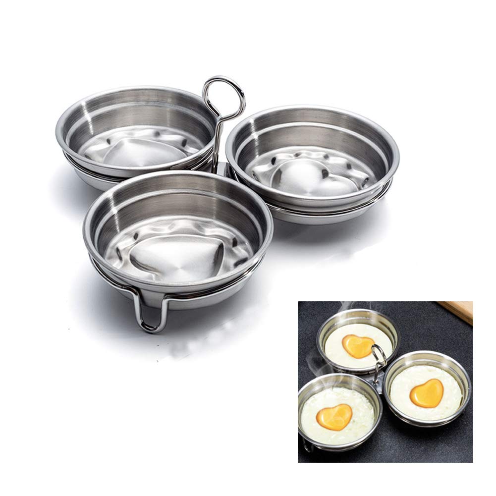 Stainless Steel Egg Poacher, 3-Cup Poached Egg Maker Cups, Nonstick Egg Steamer with Rack for Microwave Oven Stovetop Steamer