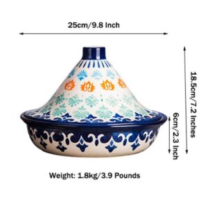 MYYINGBIN 10 Inches Moroccan Tagine with Ceramic Base and Cone-Shaped Lid Underglaze Craft Clay Enamel Stew Pot Healthy Slow Cooker, Blue