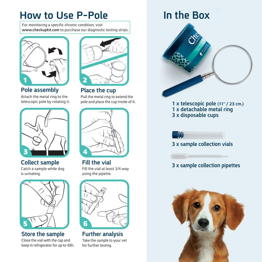 CheckUp P-Pole - Dog Urine Collection Pack - Telescopic Pole, Cups, Pipettes & Vials - A New Innovative, Do It Yourself Approach to Collect Your Dogs Urine at Home and Have it Ready for Testing