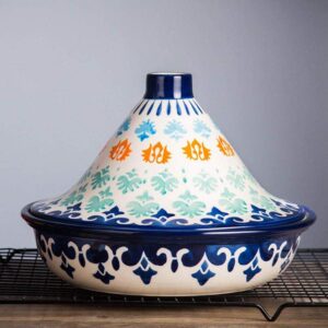 MYYINGBIN 10 Inches Moroccan Tagine with Ceramic Base and Cone-Shaped Lid Underglaze Craft Clay Enamel Stew Pot Healthy Slow Cooker, Blue