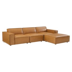 modway restore vegan leather sectional 4-piece set sofa in tan