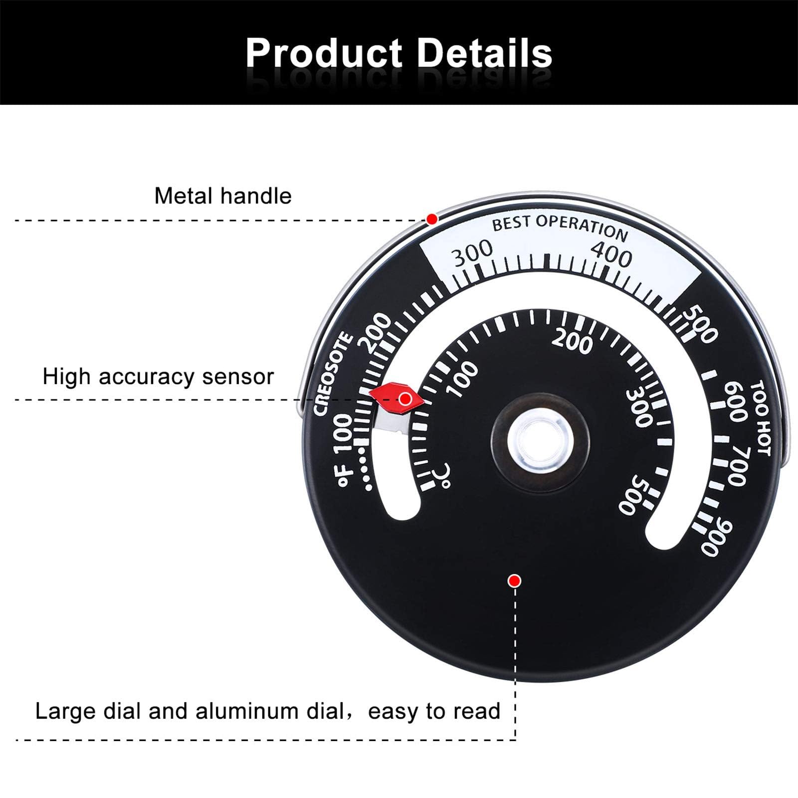 Frienda 1 Piece Wood Stove Thermometer Magnetic Oven Temperature Meter for Wood Burning Stoves Fire Stove Pipe Thermometer for Avoiding Stove Fan Damaged by Overheating