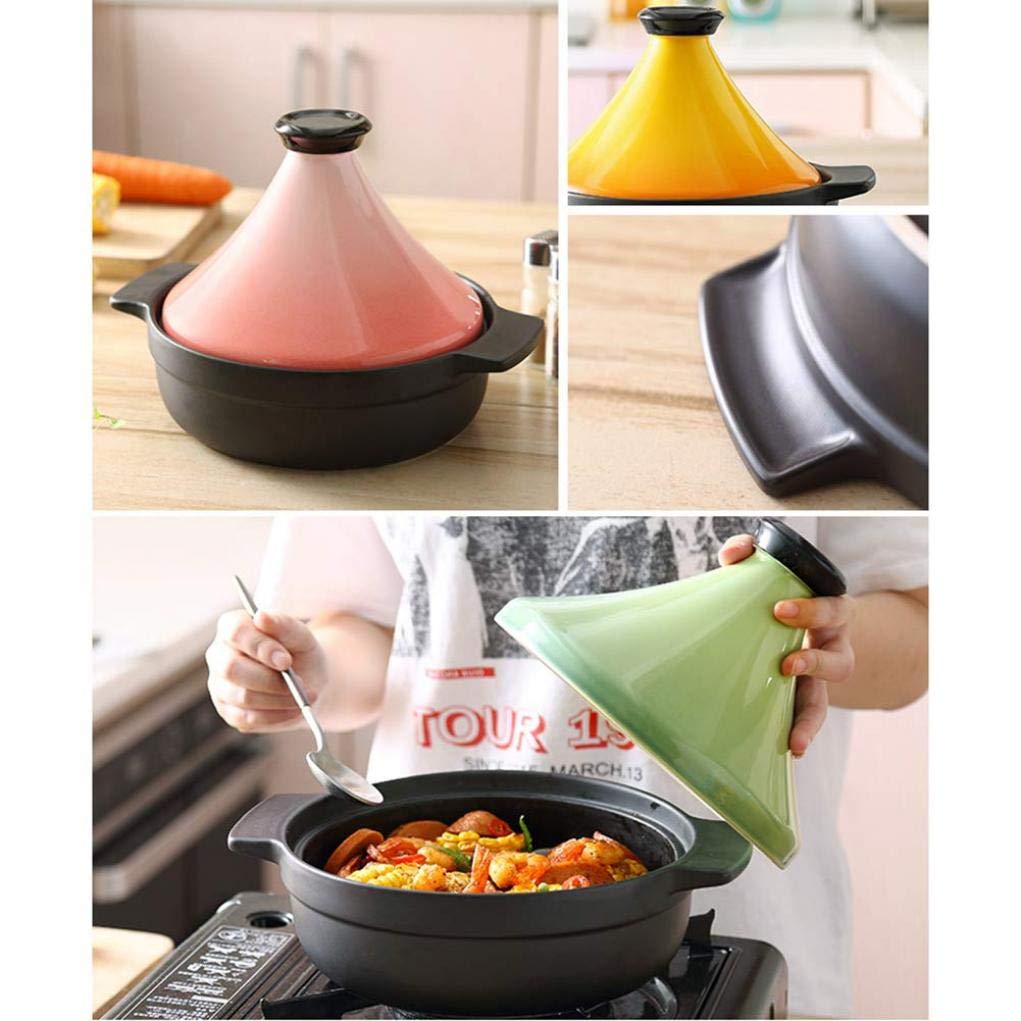 MYYINGBIN Moroccan Tagine Ceramic Micro Pressure Cooker with Tapered Lid Easy to Clean Suitable for Oven Microwave Gas Stove, Yellow