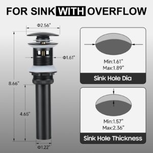 ESFORT Bathroom Sink Drain with Overflow Pop Up Sink Drain for Vessel Vanity Lavatory Sink, Matte Black