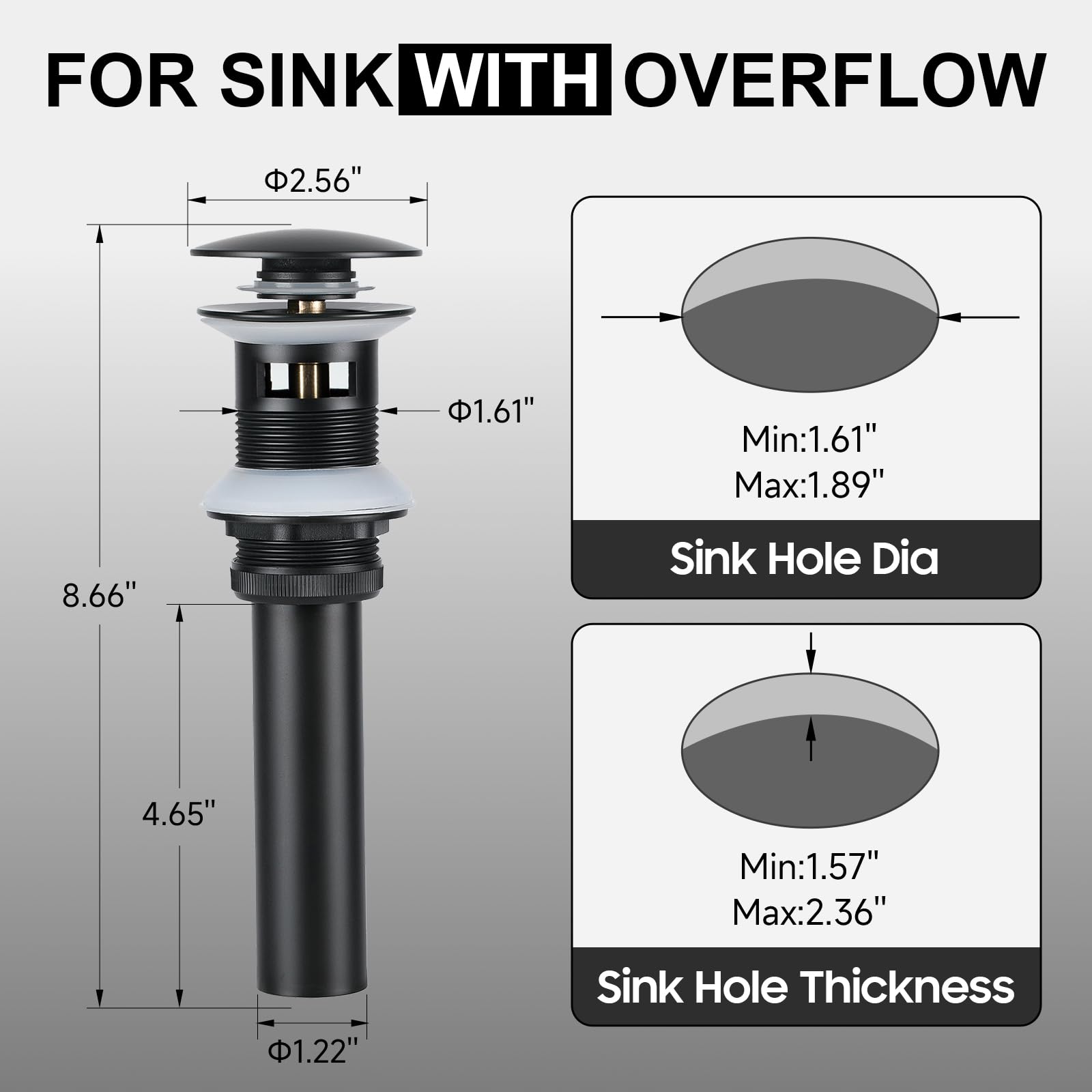 ESFORT Bathroom Sink Drain with Overflow Pop Up Sink Drain for Vessel Vanity Lavatory Sink, Matte Black