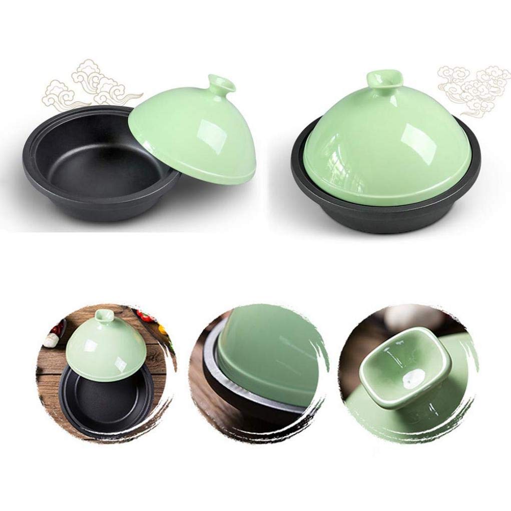 MYYINGBIN Round Tagine with Enameled Cast Iron Base and Heat-Resistant Ceramics Lid Easy to Clean, Housewarming Gifts, Green