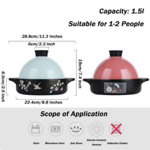 MYYINGBIN Moroccan Tagine Pot Ceramic Slow Cooker Suitable for Oven Microwave Oven Gas Stove Electric Ceramic Stove, 1.5 Liter, Green