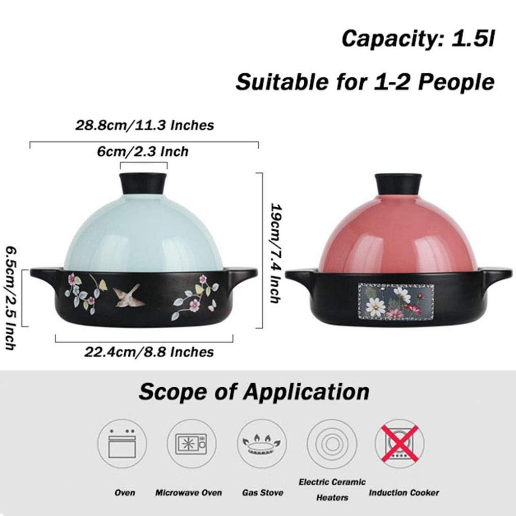 MYYINGBIN Moroccan Tagine Pot Ceramic Slow Cooker Suitable for Oven Microwave Oven Gas Stove Electric Ceramic Stove, 1.5 Liter, Green