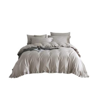 dolce mela queen size, luscious 6 piece duvet cover set with beautiful ruffle edge, 100% long staple combed cotton, hypoallergenic, all-season, grey, dm809q