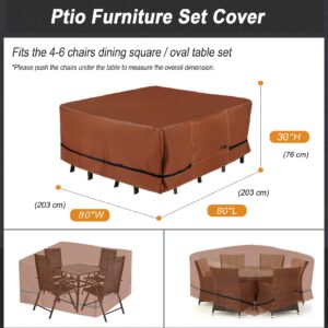 NettyPro Square Patio Table Cover 80 x 80 Inch, Waterproof 600D Heavy Duty Outdoor Furniture Covers for Dining Table and Chair Set, Brown